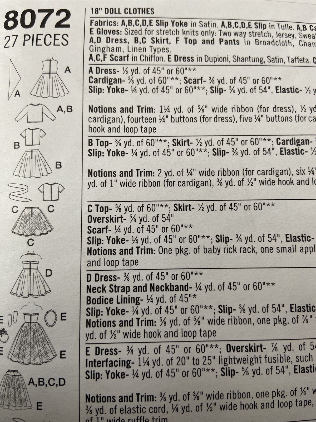 18 Doll Simplicity Sewing Pattern 8072 Vtg Inspired 50's Clothes Elaine ...