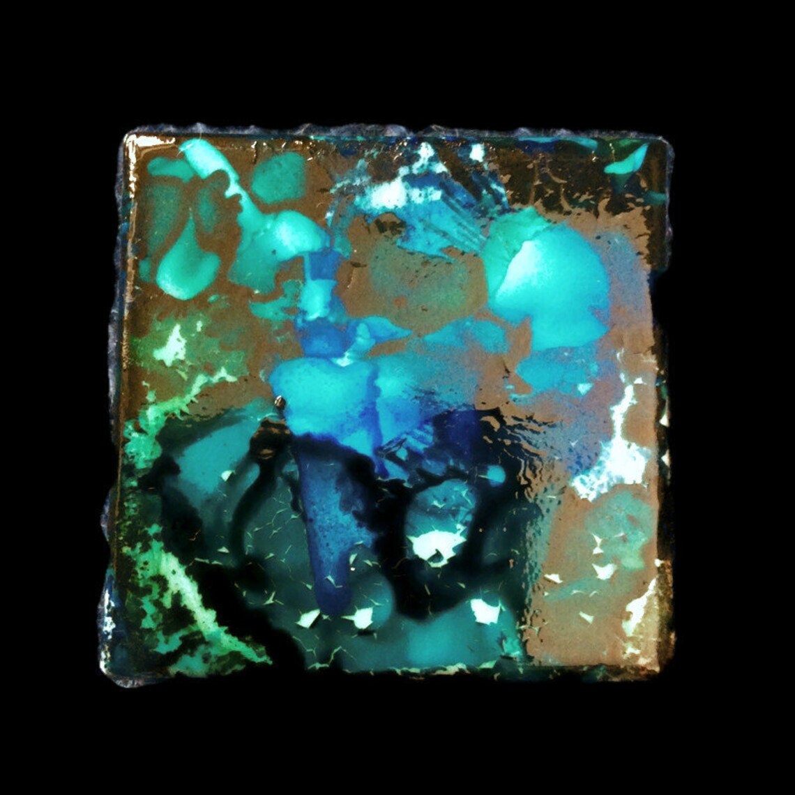 Alcohol Ink Upcycled Blue Ceramic Tile Pin Brooch One of a | Etsy