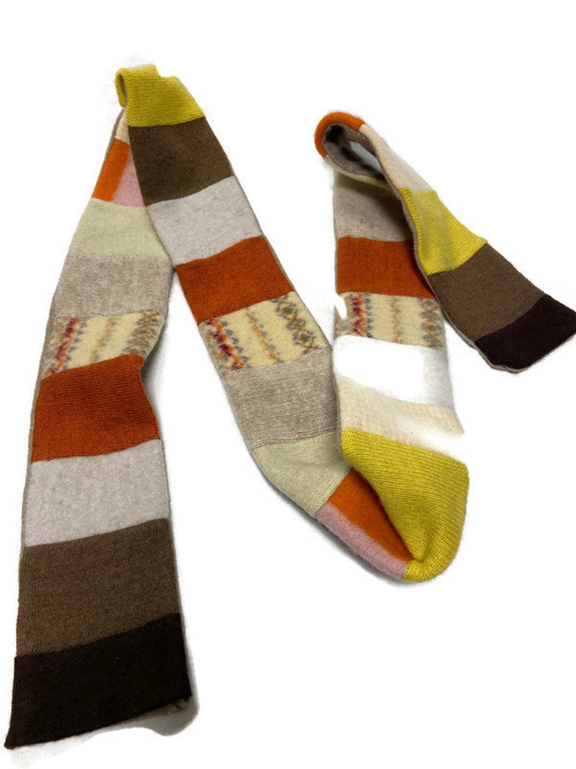 Repurposed Felted Wool Patchwork Scarf Yellow Orange Brown - Etsy