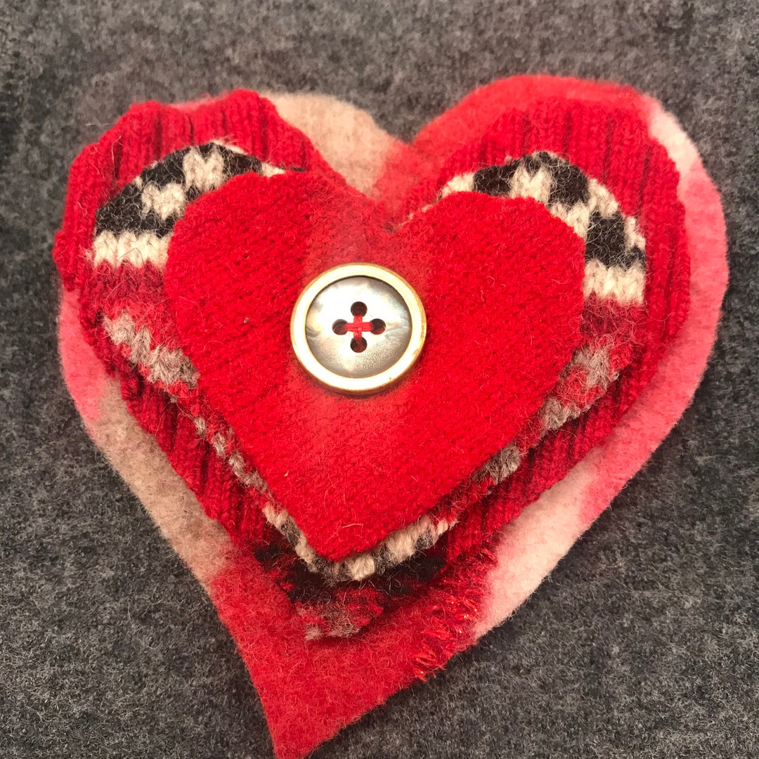 Upcycled Sweater Felted Wool Heart Love Pin Brooch One of A Kind GI - Etsy