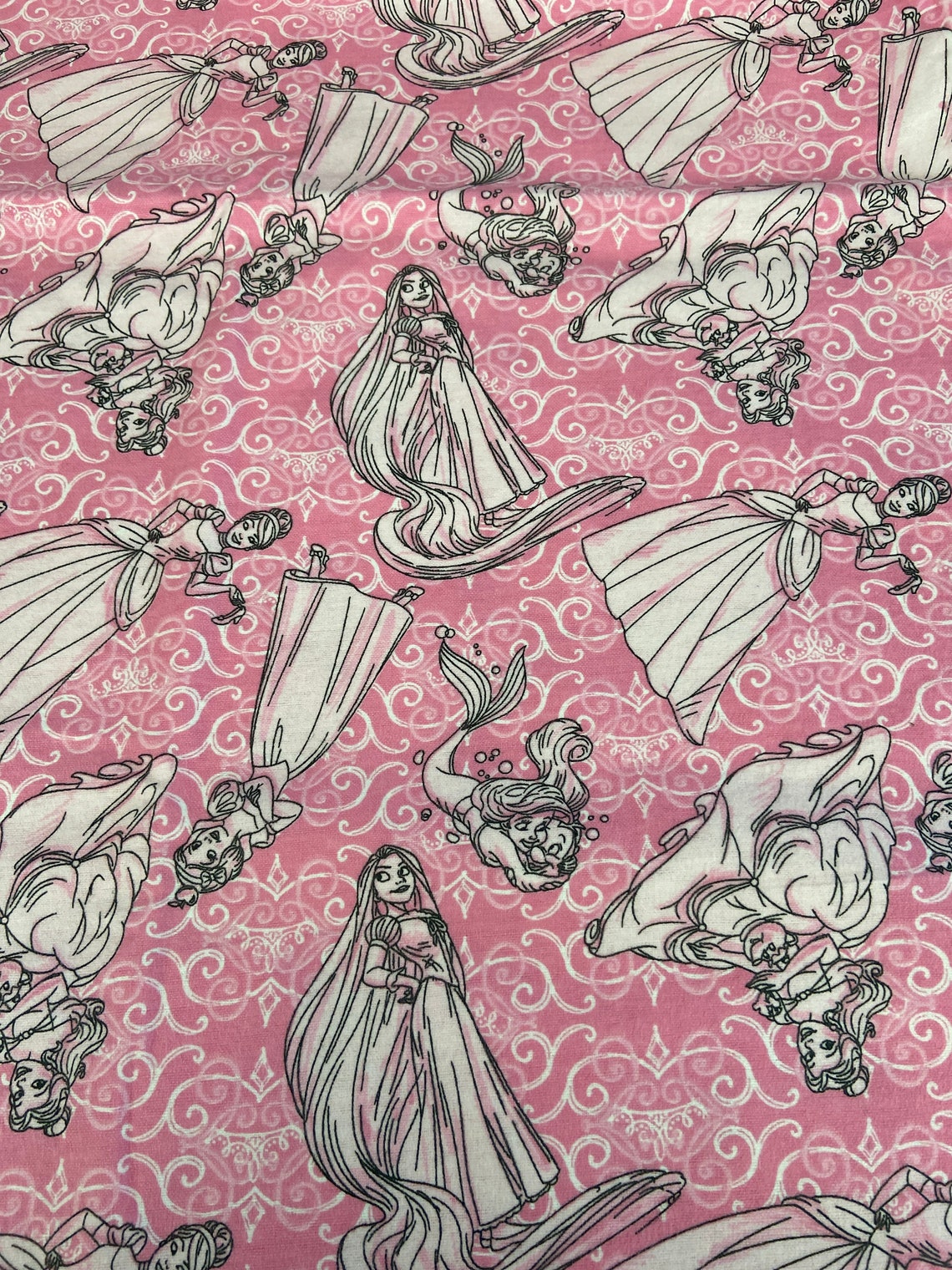 Disney Princess Flannel Fabric Material Pink Belle Ariel Snow | Etsy