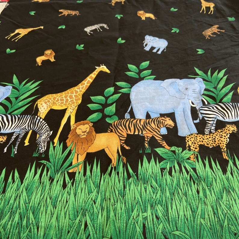 Jungle Safari Zoo Fabric Traditions Material Zebra Lion Elephant ...