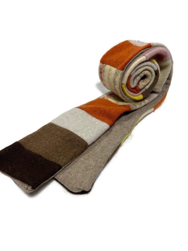 Repurposed Felted Wool Patchwork Scarf Yellow Orange Brown - Etsy