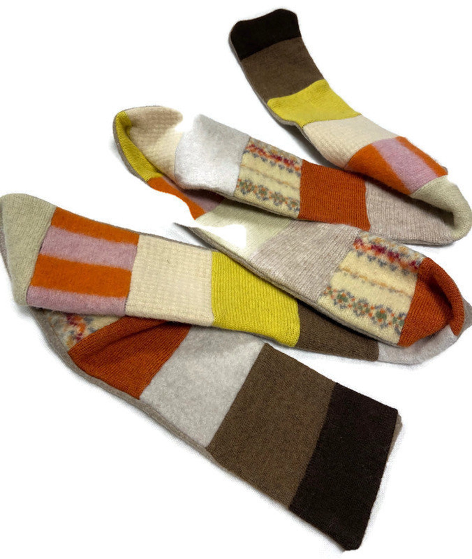 Repurposed Felted Wool Patchwork Scarf Yellow Orange Brown 3 X 60 ...