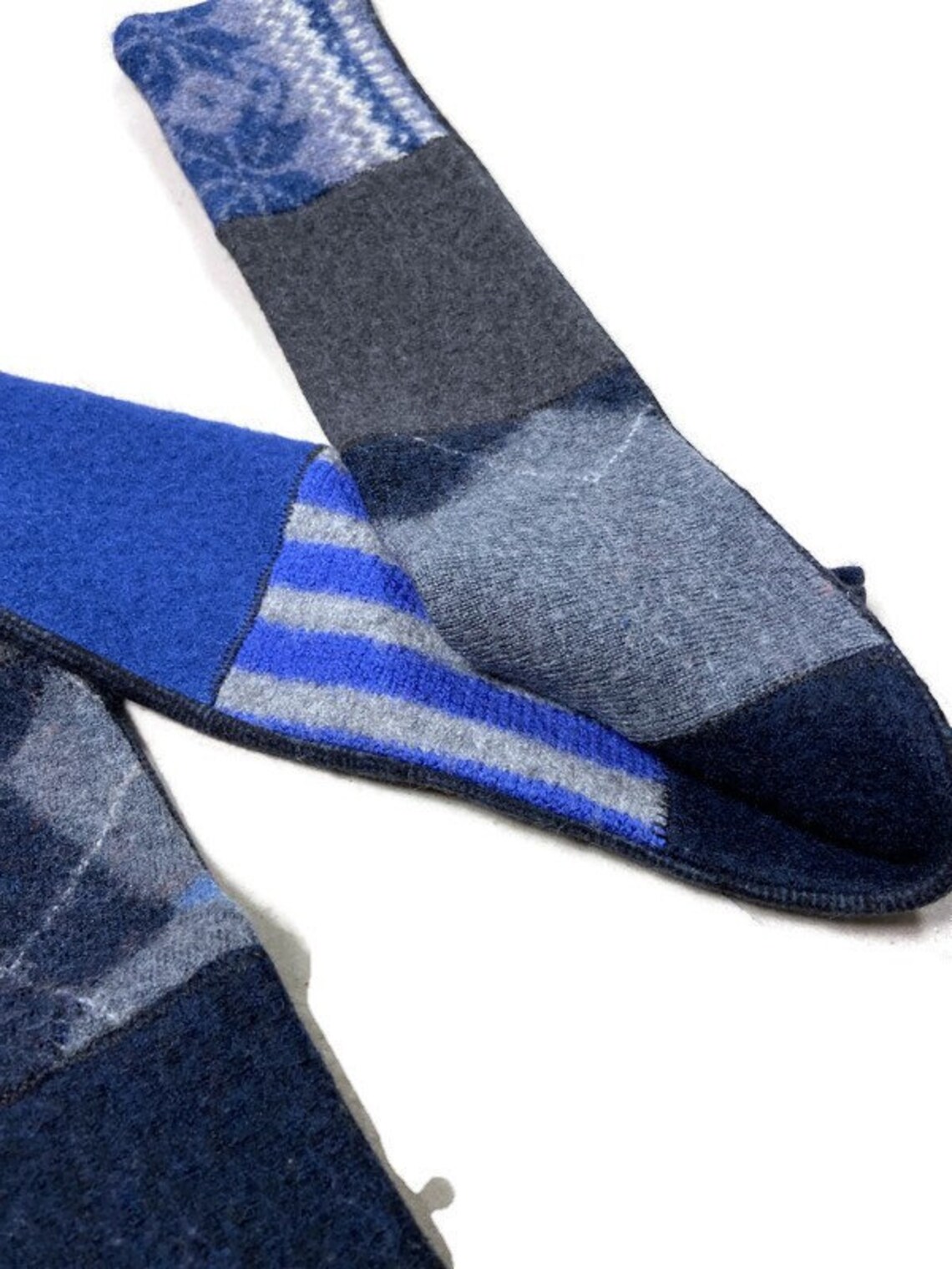 Repurposed Felted Wool Patchwork Scarf Blue Gray 3" X 73" Upcycled ...