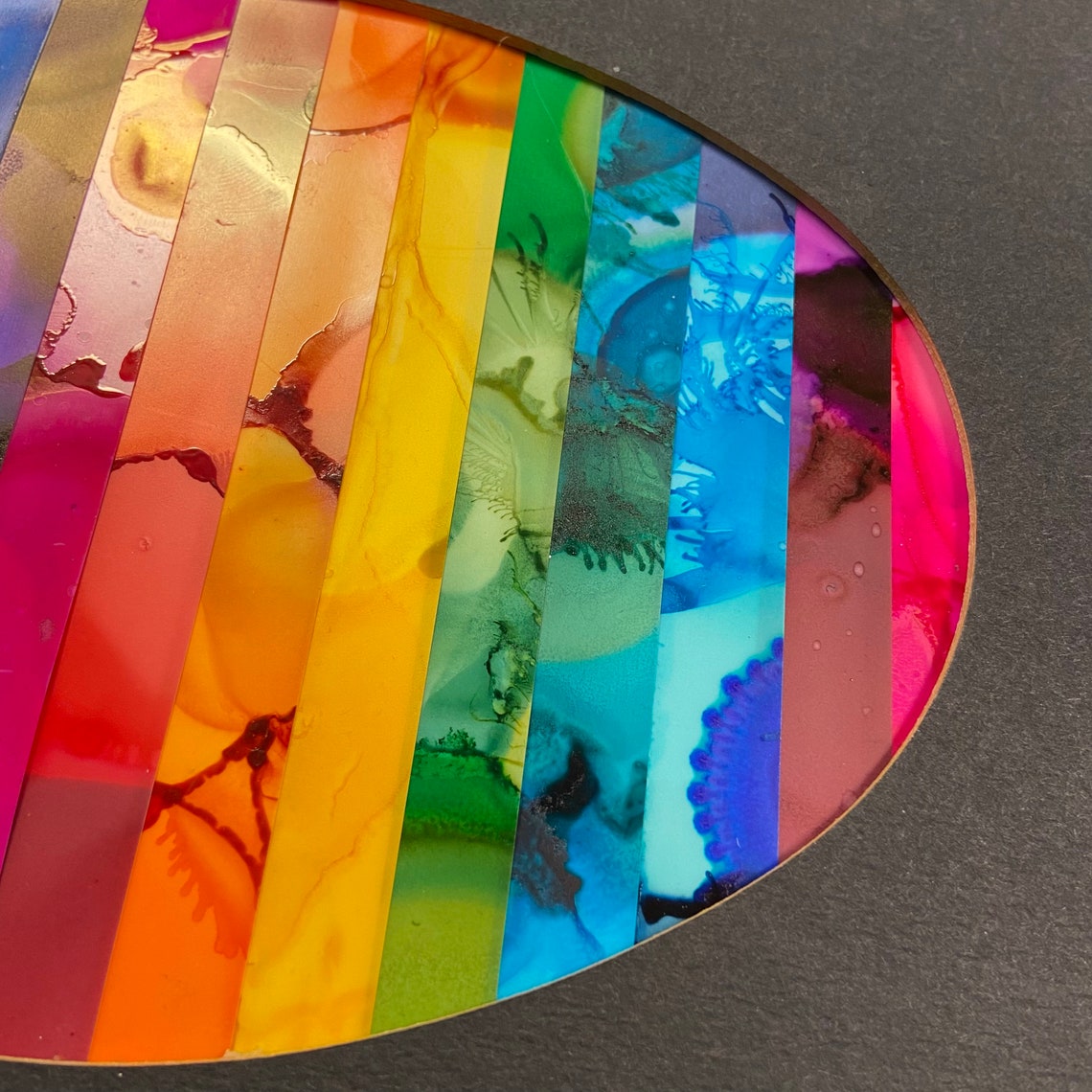Alcohol Ink Oval Strip Rainbow Colors Matted Ready to Frame | Etsy