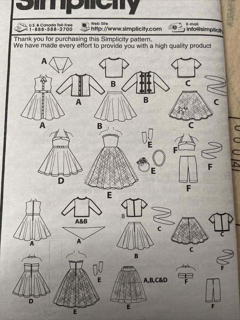 18 Doll Simplicity Sewing Pattern 8072 Vtg Inspired 50's Clothes Elaine ...