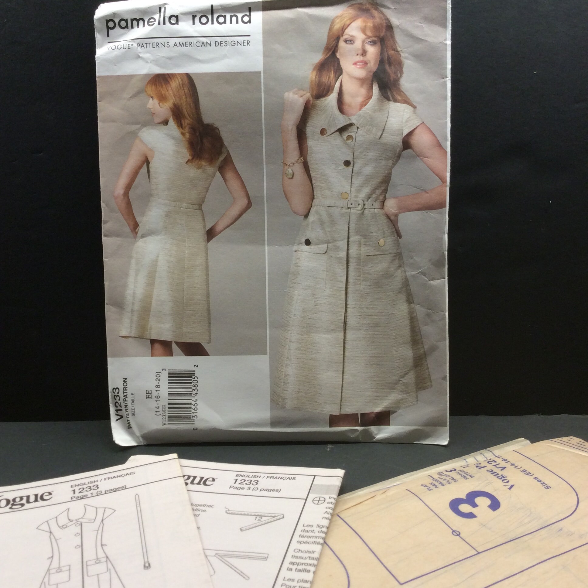 Vogue Sewing Pattern Pamella Roland V1233 14 16 18 20 Fitted Dress Belt ...