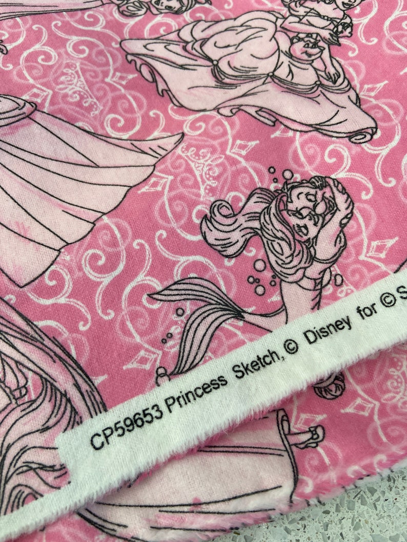 Disney Princess Flannel Fabric Material Pink Belle Ariel Snow | Etsy