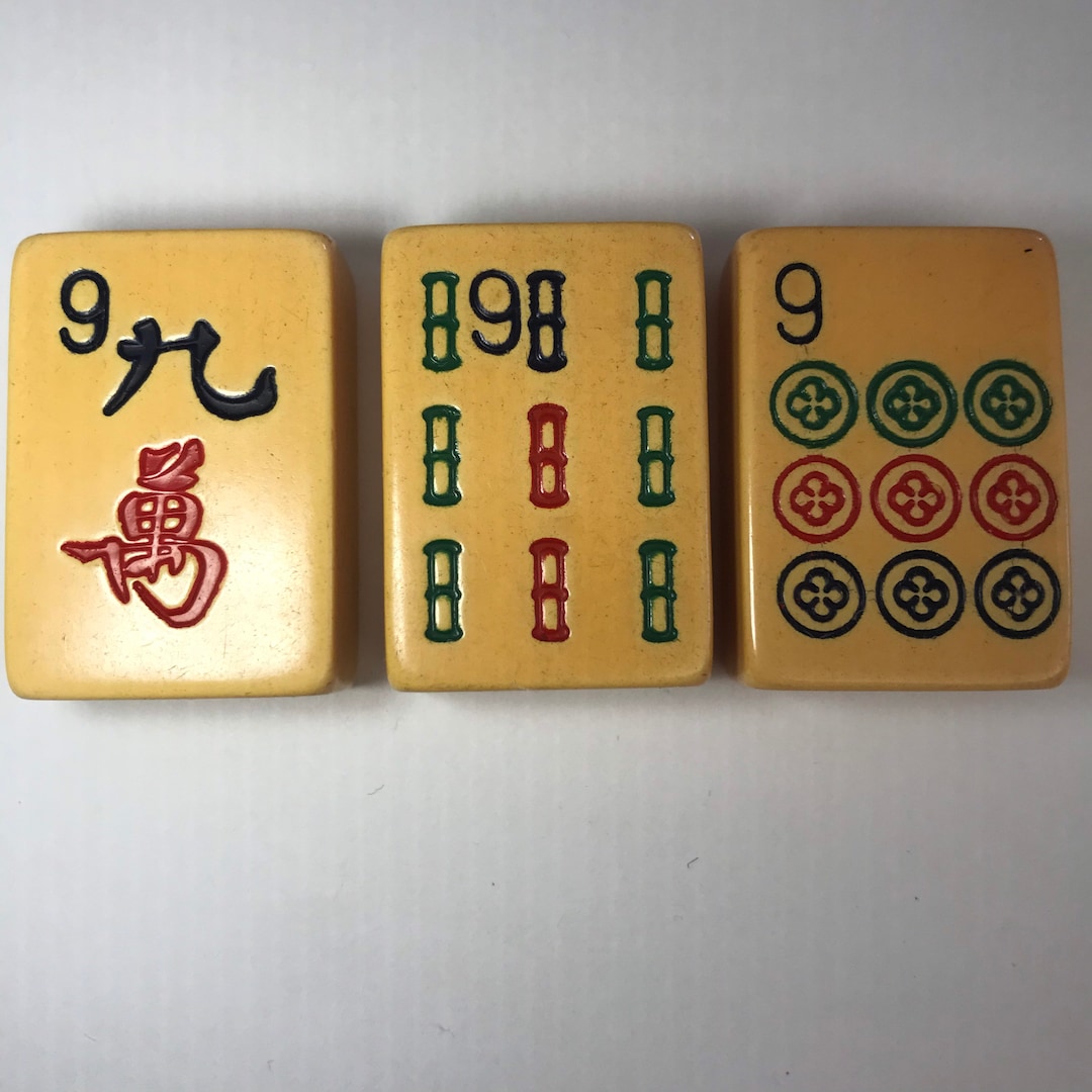 Vintage Upcycled Mahjong Tile Magnet Set of 3 Nine Dot Bamboo Character ...