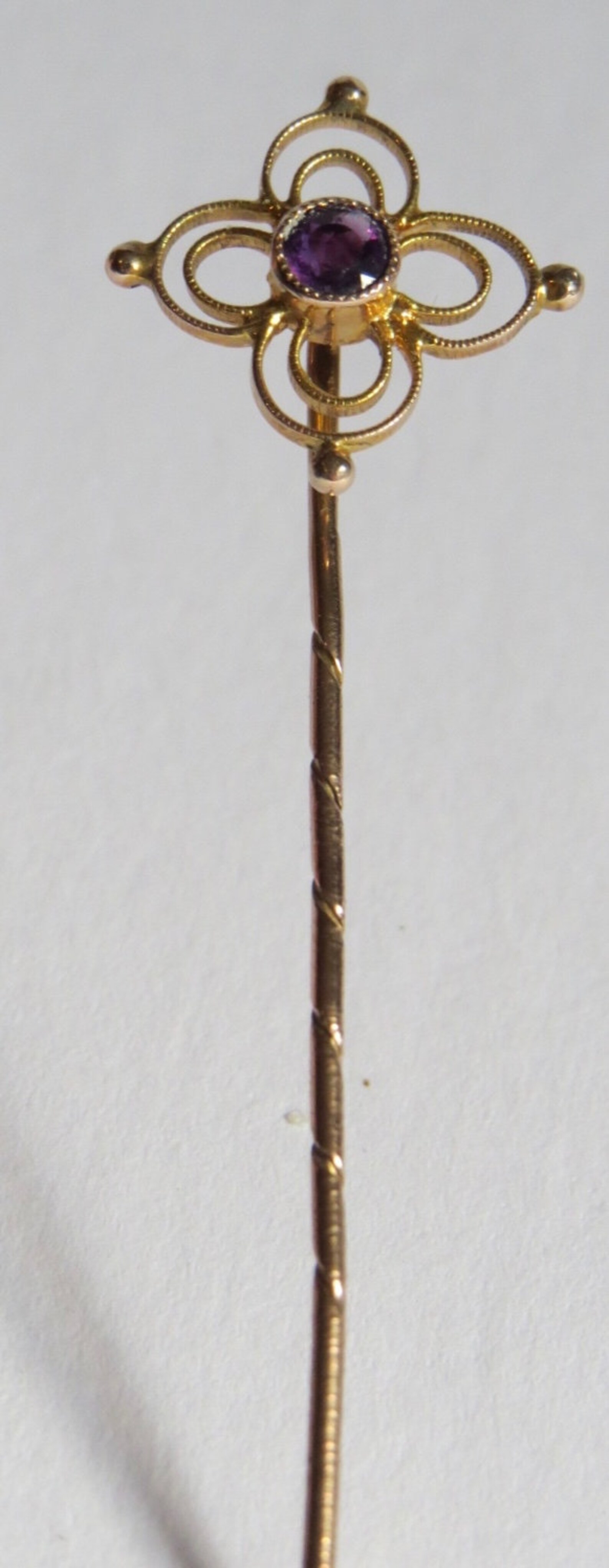 9k Gold Hat Pin/tie Pin/scarf Pin/ Lapel Pin With Amethyst Stone - Etsy