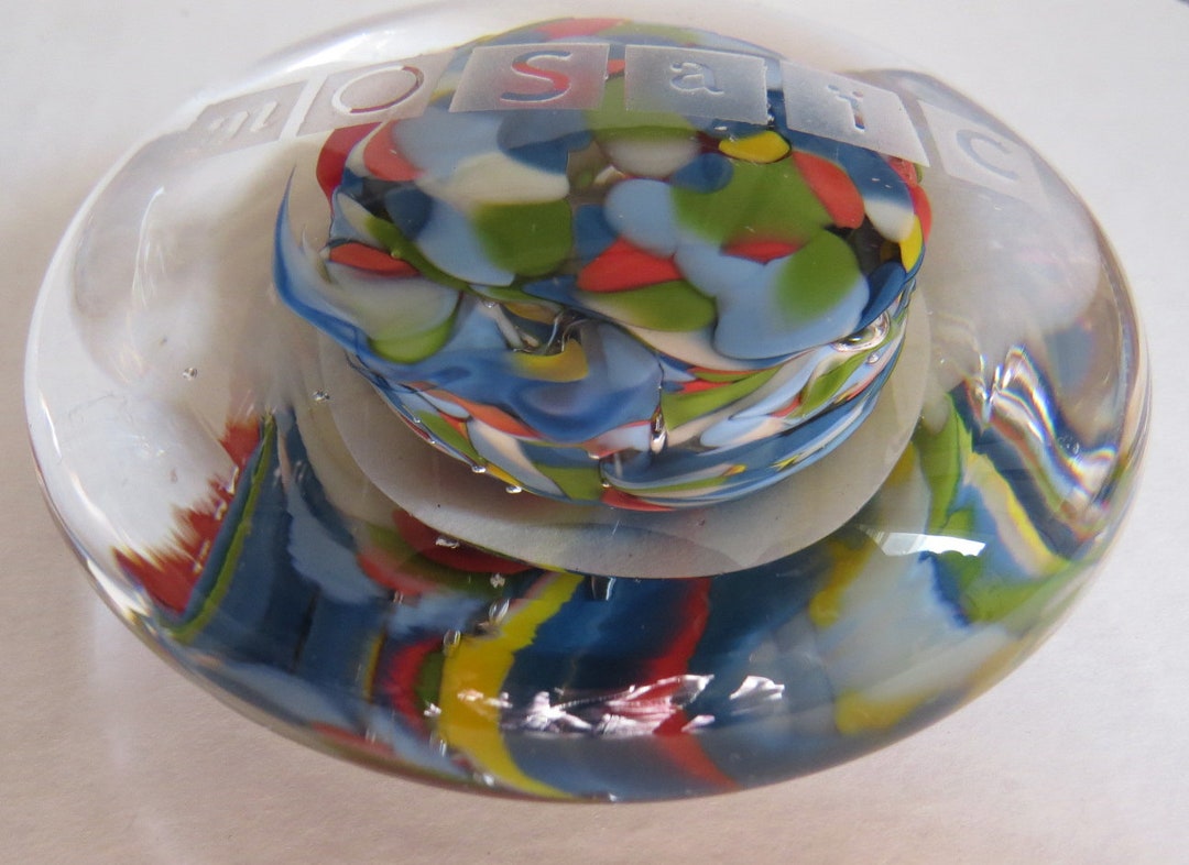 Excellent Find Glass Paperweight With Name MOSAIC and Artisan Signed - Etsy