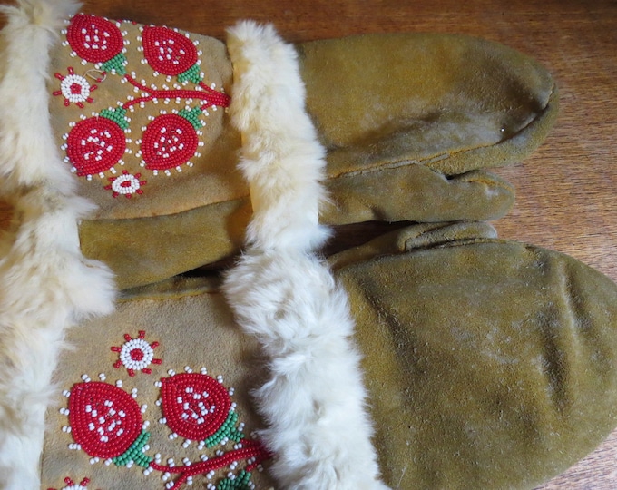 North American Native Made Leather Beaded Mittens - Etsy