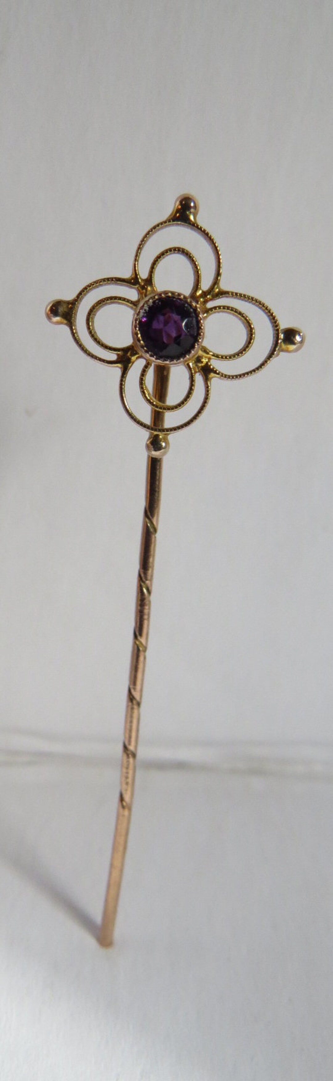 9k Gold Hat Pin/tie Pin/scarf Pin/ Lapel Pin With Amethyst Stone - Etsy