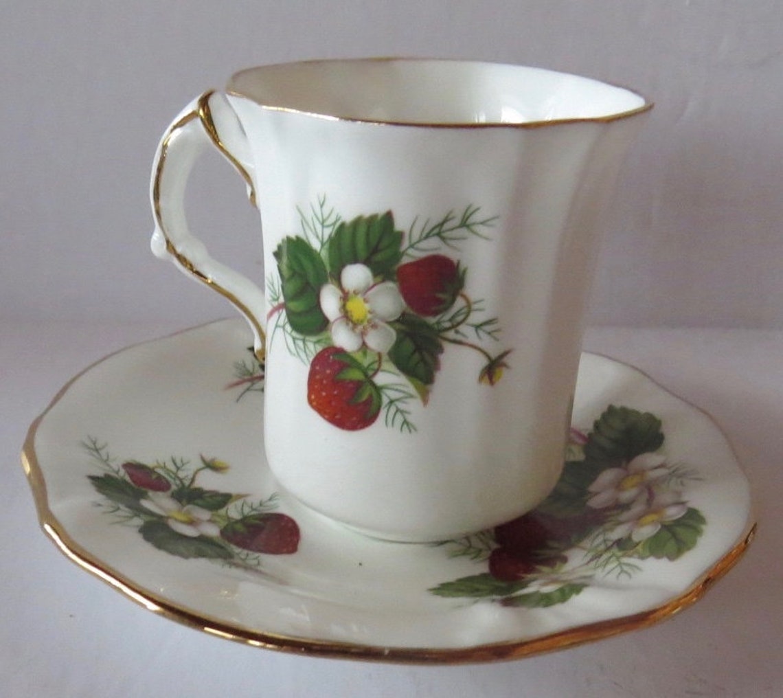 Exquisite Hammersley Strawberry Ripe Bone China Espresso Cup and Saucer ...