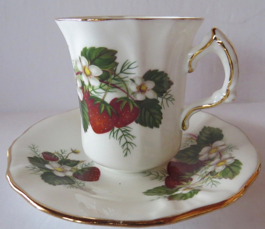 Exquisite Hammersley Strawberry Ripe Bone China Espresso Cup and Saucer ...