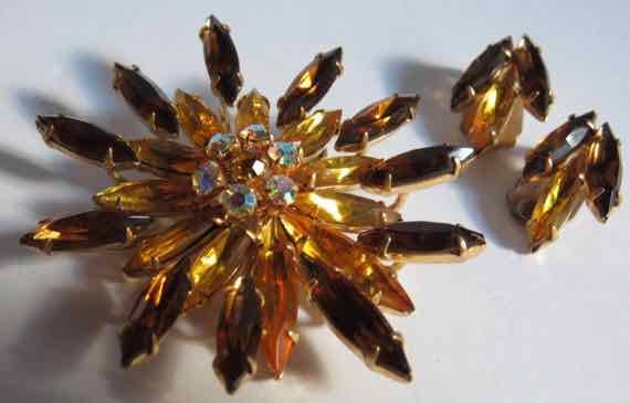 Outstanding Brilliant Amber Rhinestone Starburst Brooch and - Etsy
