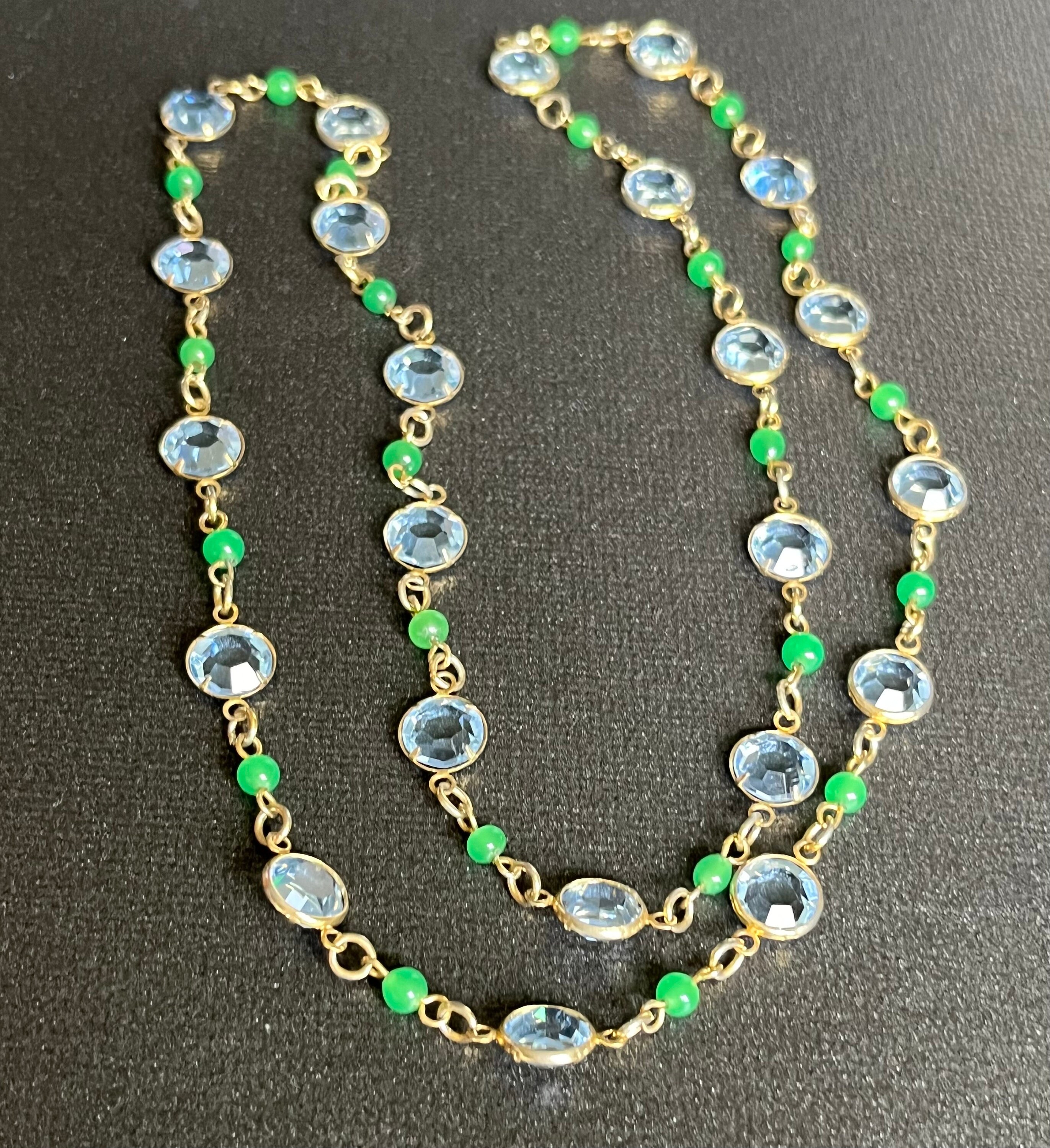 Elegant Vintage Bezel and Green Beads Chain Necklace - Etsy