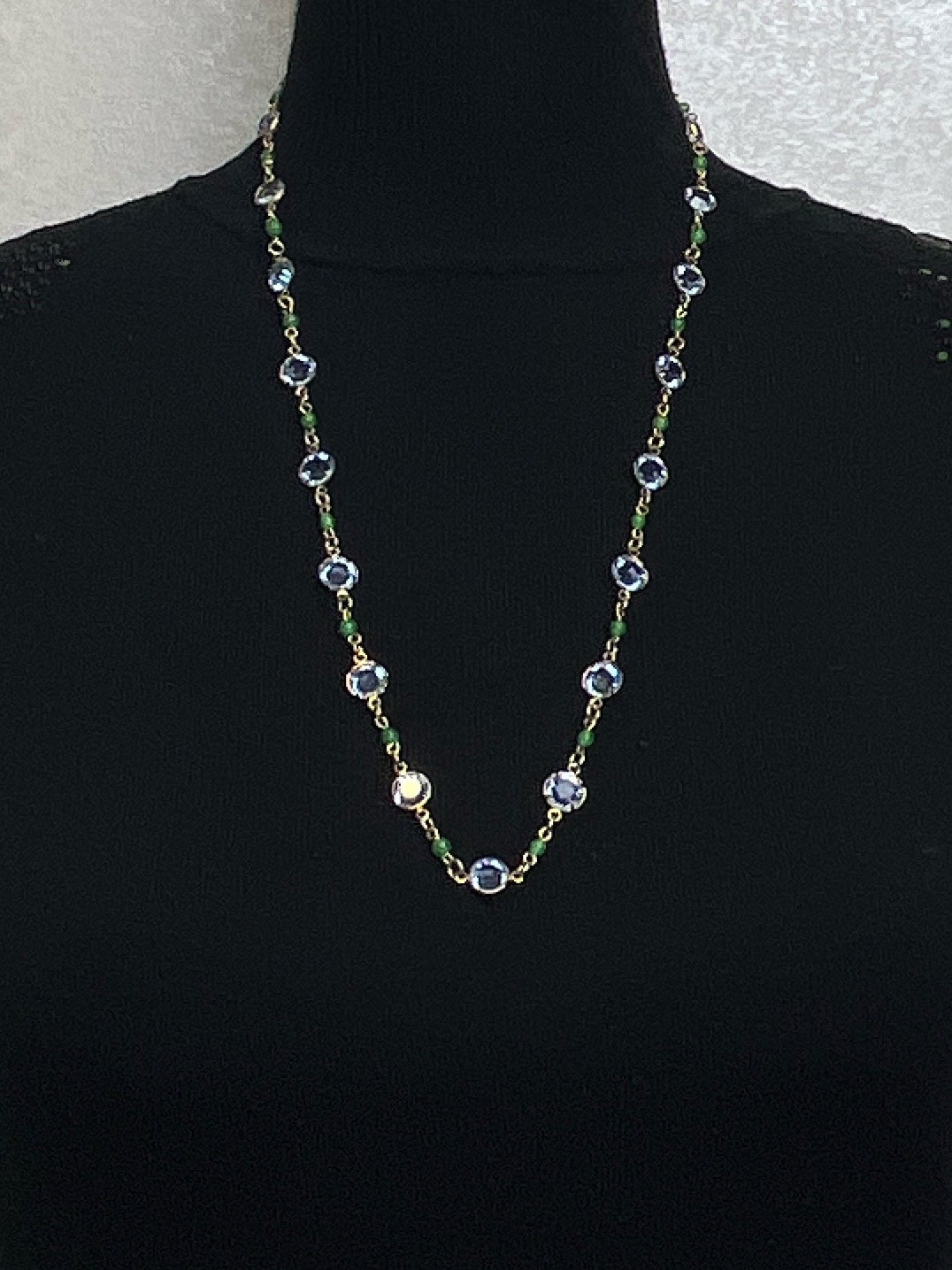 Elegant Vintage Bezel and Green Beads Chain Necklace - Etsy