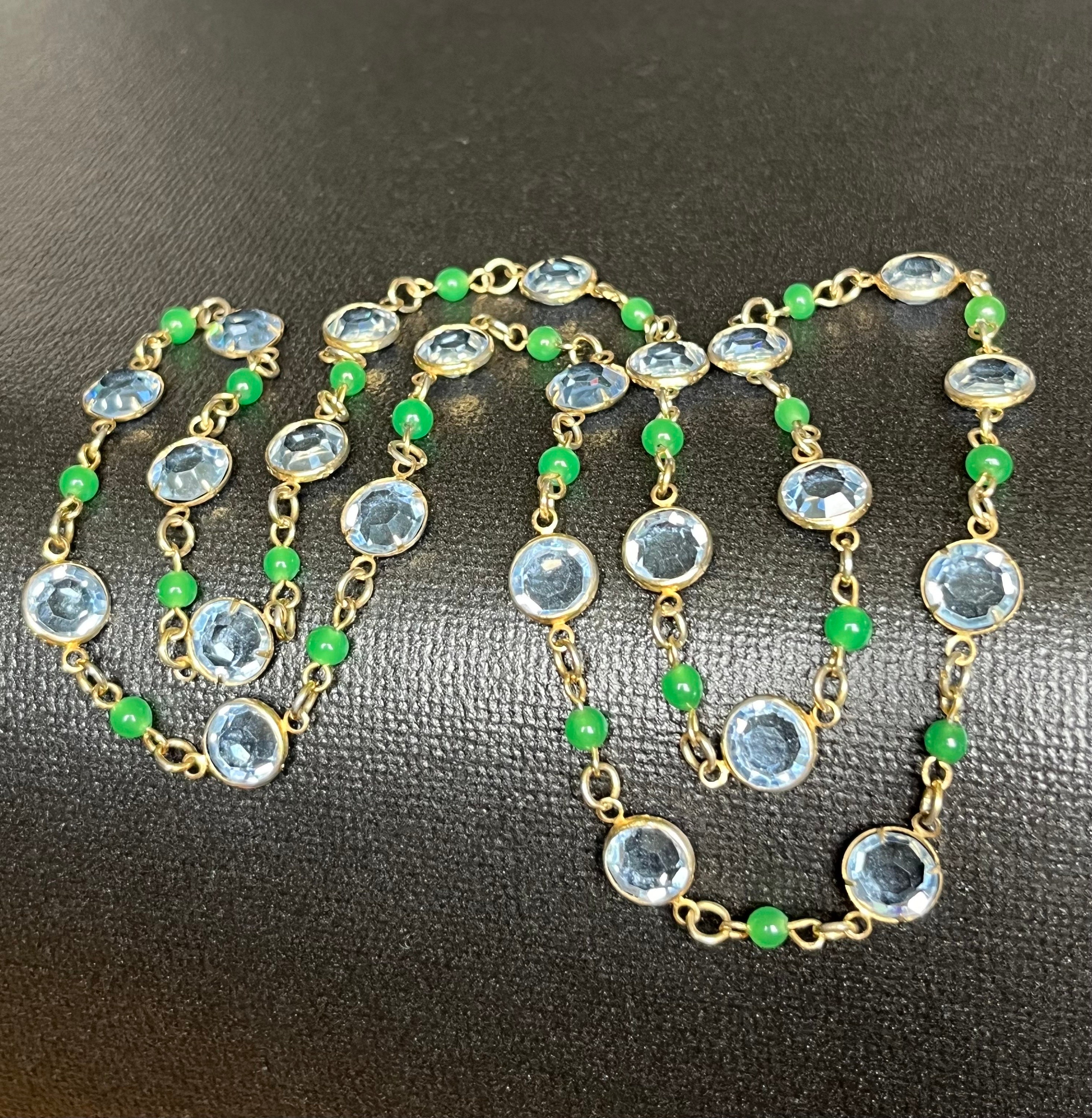 Elegant Vintage Bezel and Green Beads Chain Necklace - Etsy