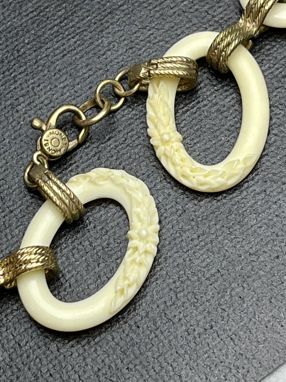 Rare vintage Monet long carved flowers and metal link… - Gem