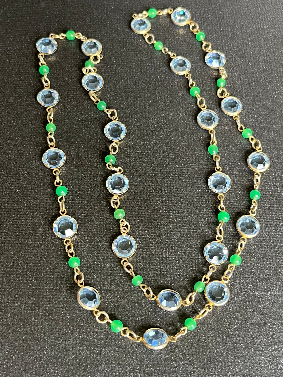 Elegant Vintage Bezel and Green Beads Chain Necklace - Etsy