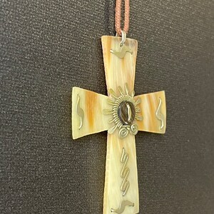 Vintage Cross Large Protection Amulet Hand Made Bone and Silver Tone ...
