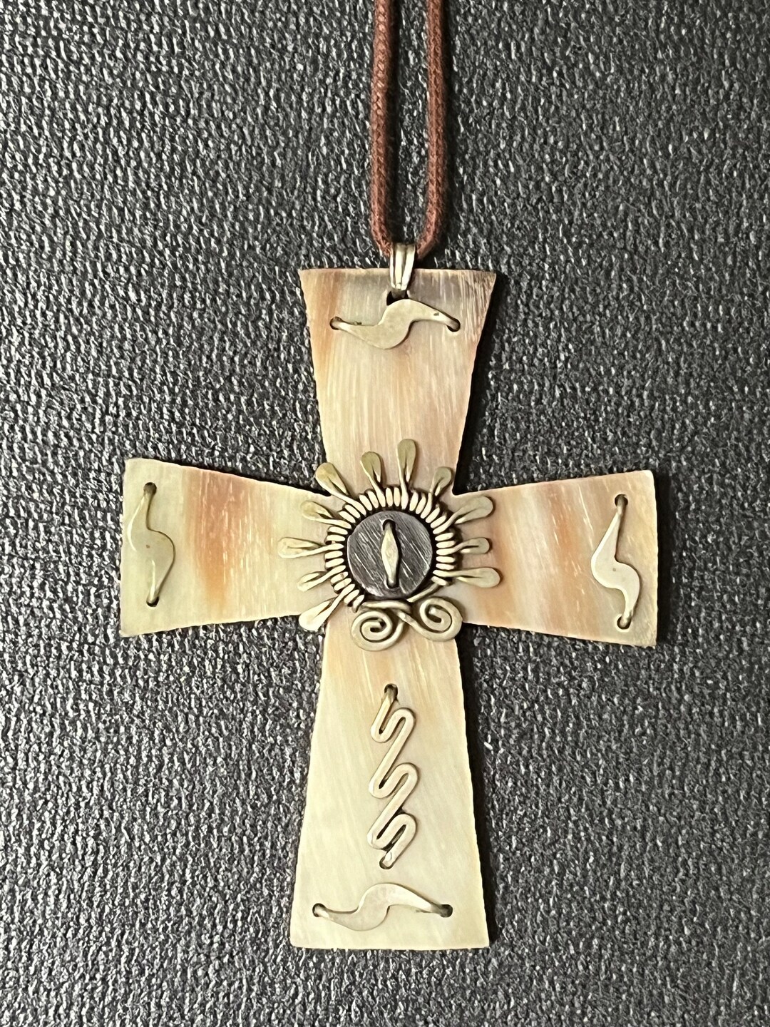 Vintage Cross Large Protection Amulet Hand Made Bone and Silver Tone ...