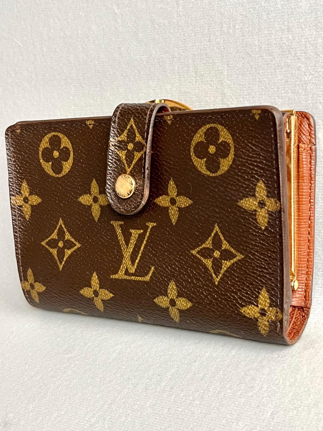 Authentic Louis Vuitton Monogram Bifold Compact Wallet French Kiss Lock ...