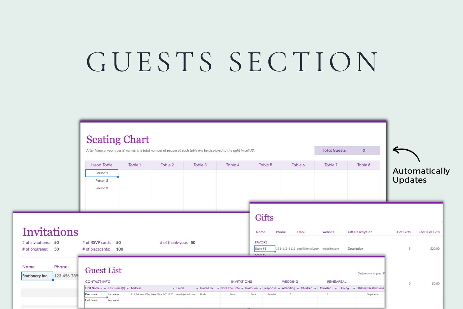 Event Planning Google Sheets Excel Template Event Planner Party Planner ...