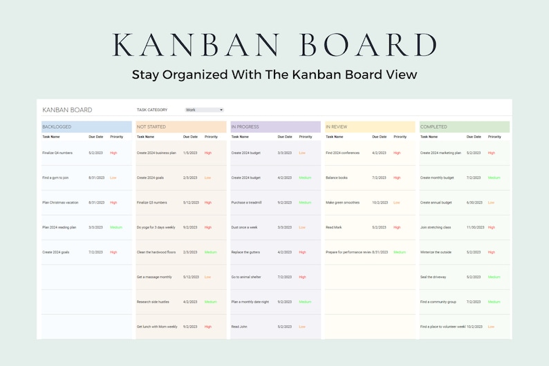 Kanban Board Project Management Tool Google Sheets Excel Template Task Tracker Digital to Do ...