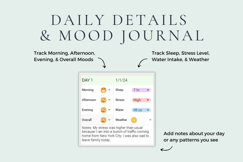 Digital Mood Tracker Journal: Google Sheets & Excel Template (digital ...