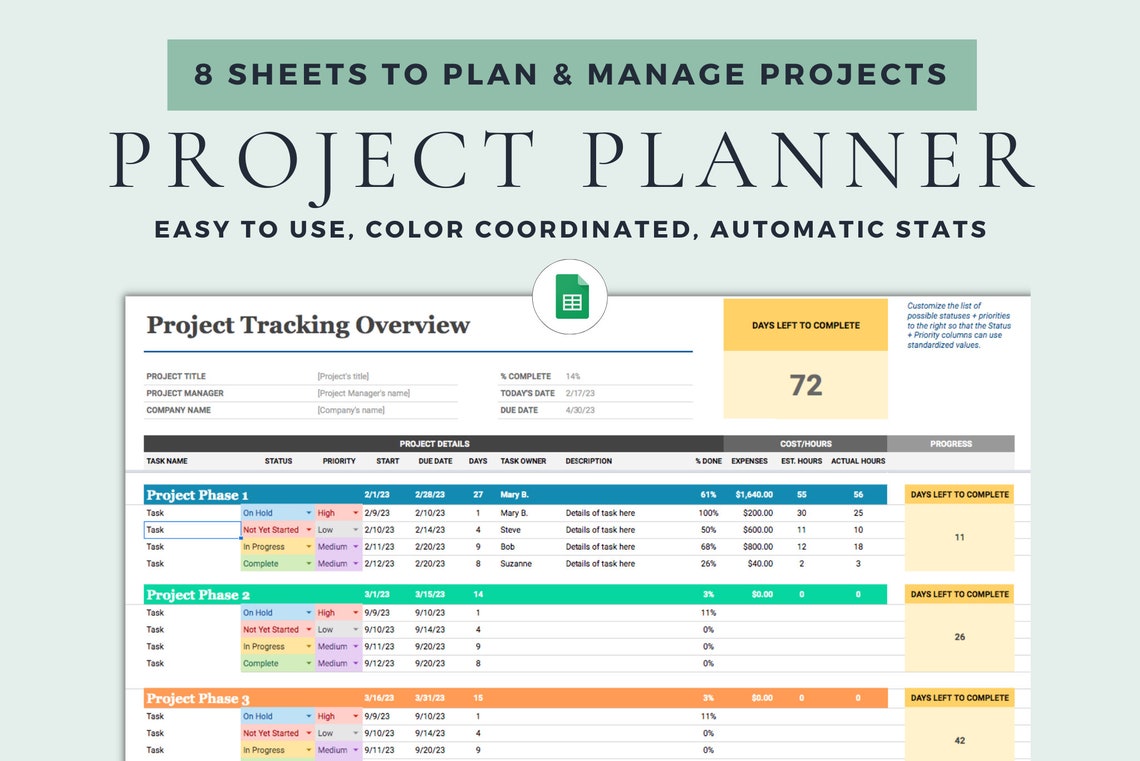 Project Tracker Project Management Template Daily to Do List - Etsy Canada