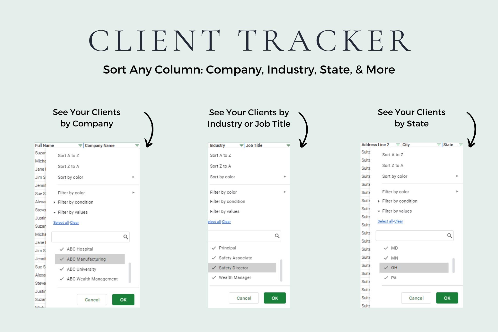 Client Tracker CRM Google Sheet Excel Template Project Management ...