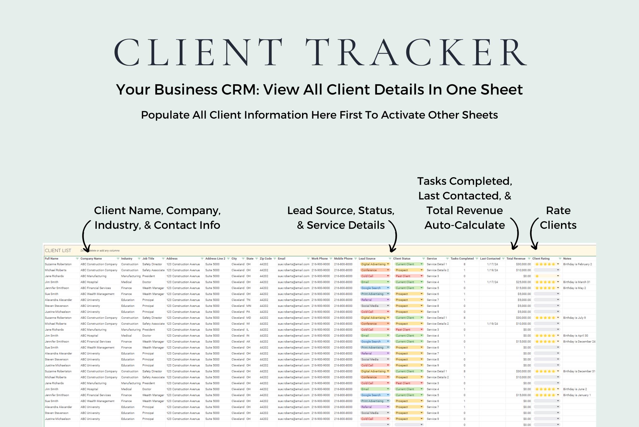 Client Tracker CRM Google Sheet Excel Template Project Management ...