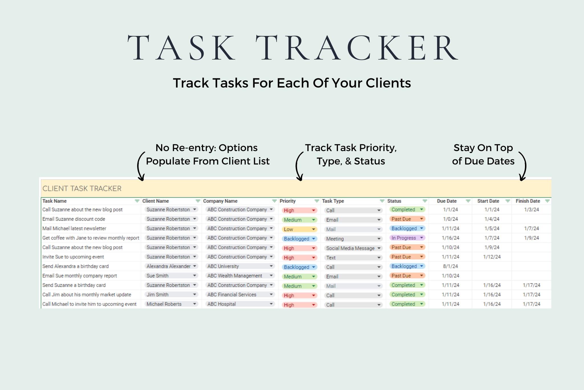 Client Tracker CRM Google Sheet Excel Template Project Management ...