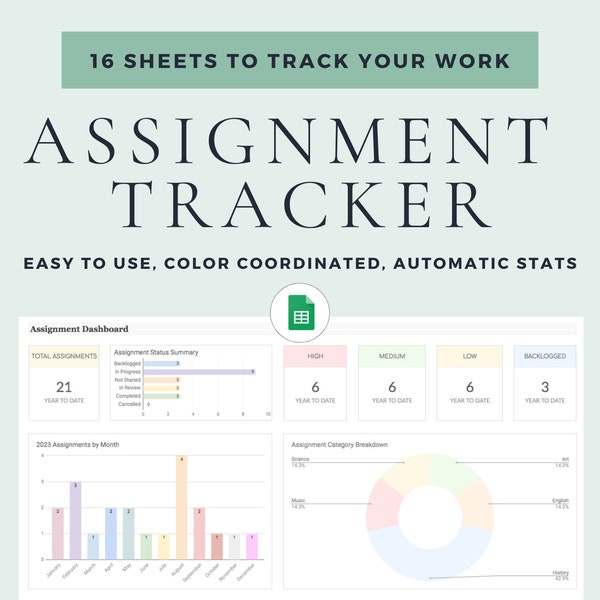 School Planner Spreadsheet, Assignment Tracker Google Sheets Excel ...