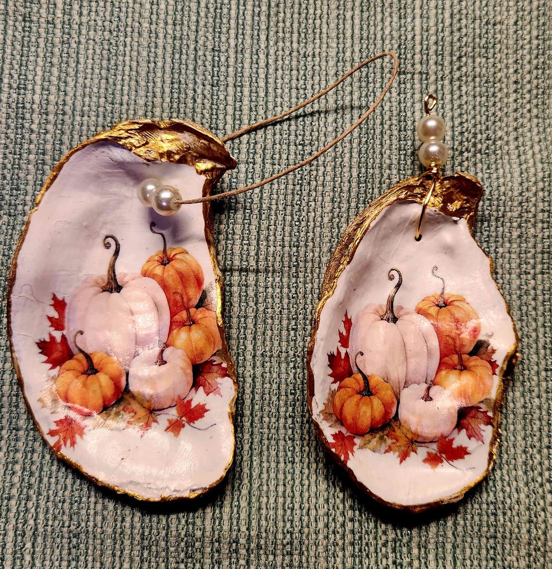 Fall Pumpkins Oyster Shell Ornament REAL Oyster From Florida Christmas ...