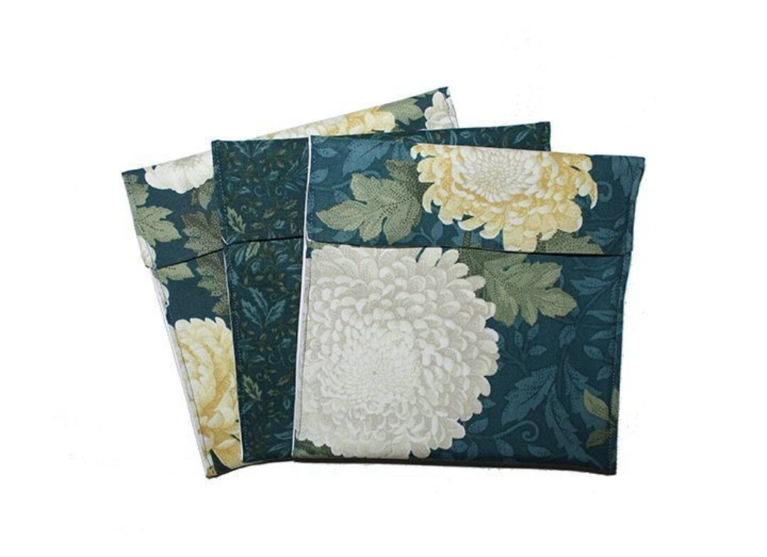 Sandwich Bag Set, Reusable Snack Bags, Eco Friendly, Blue Yellow Floral ...