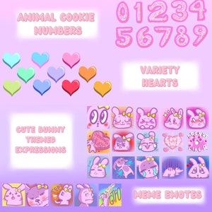 50 PACK CUTE EMOTES Discord Twitch Memes Reactions Hearts Numbers Icons ...