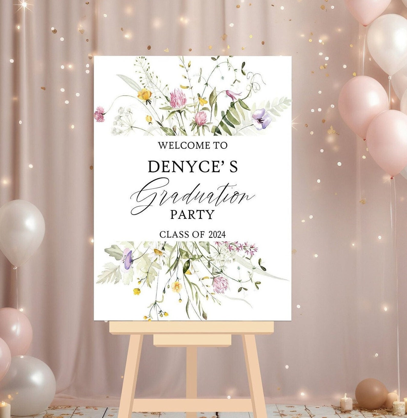 Wild Flowers Graduation Party Welcome Sign, Custom Floral Graduation ...