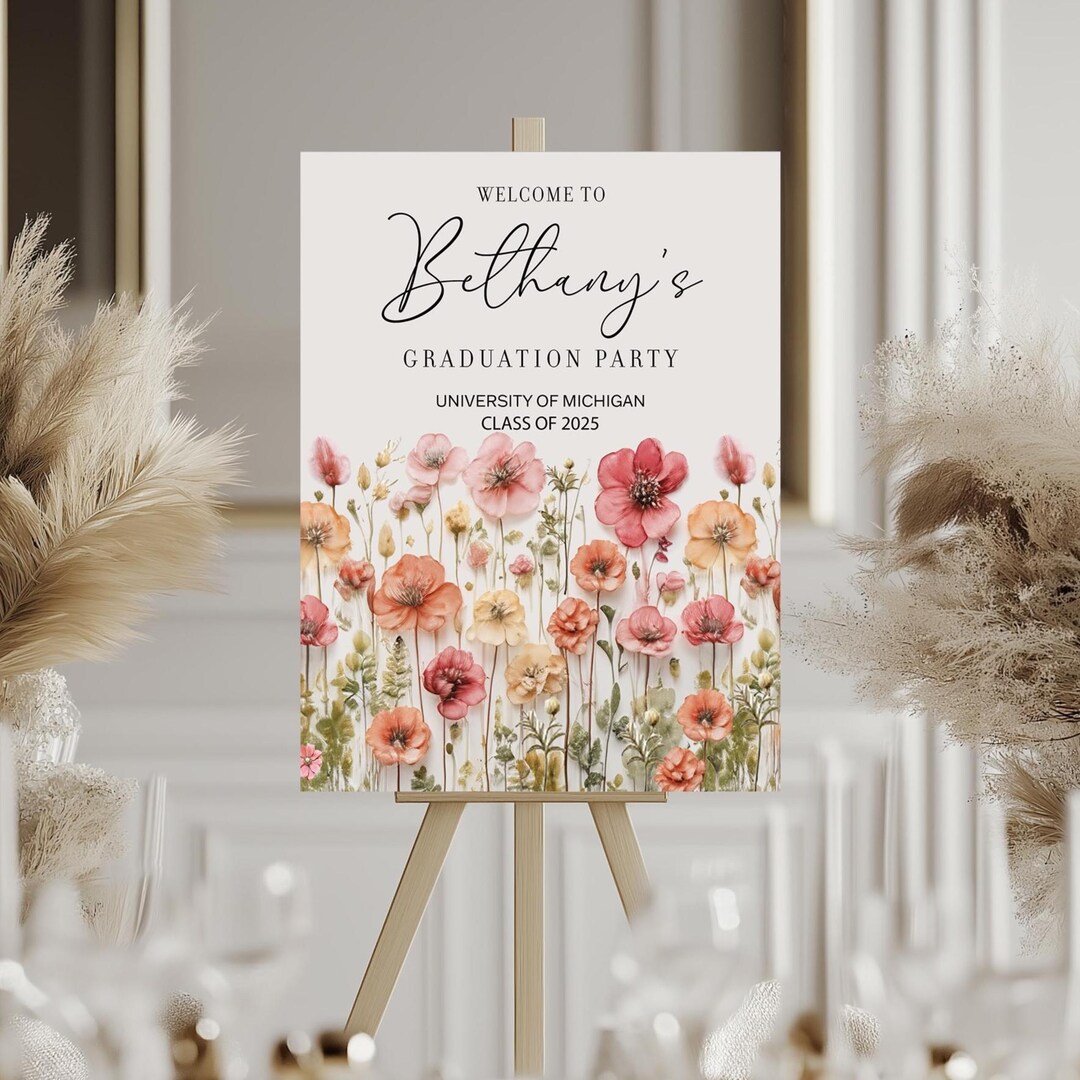 Wildflower Graduation Party Welcome Sign, Custom Wildflower Graduation ...