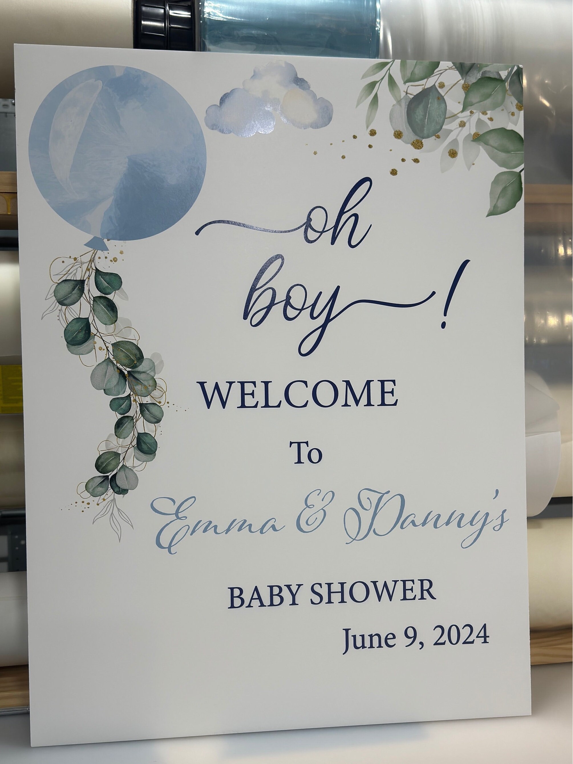 Blue Balloon Baby Shower Welcome Sign, Boy Baby Shower Sign, Oh Boy ...