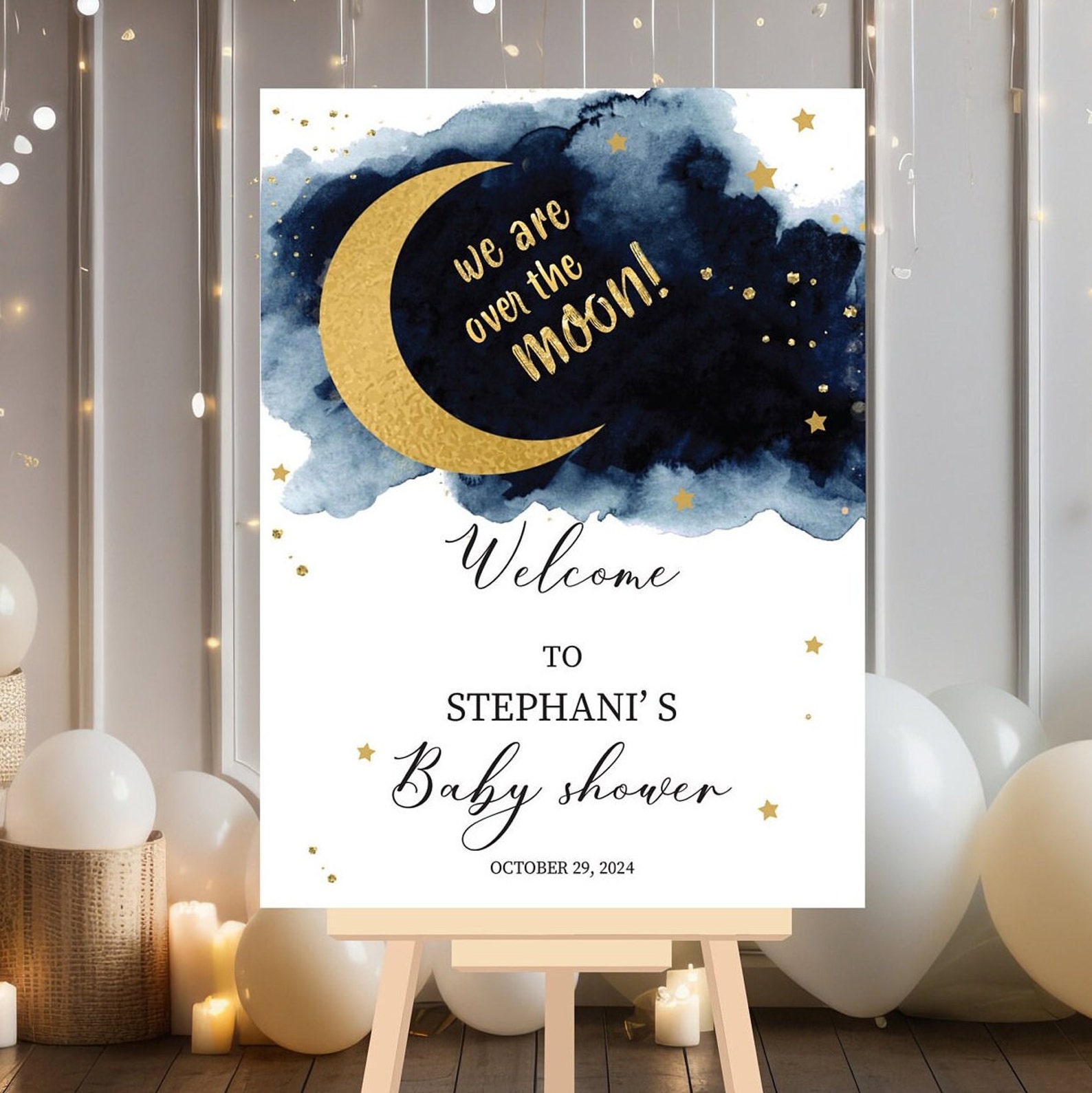 Over the Moon Baby Shower Welcome Sign, Baby Shower Welcome Sign Boy ...