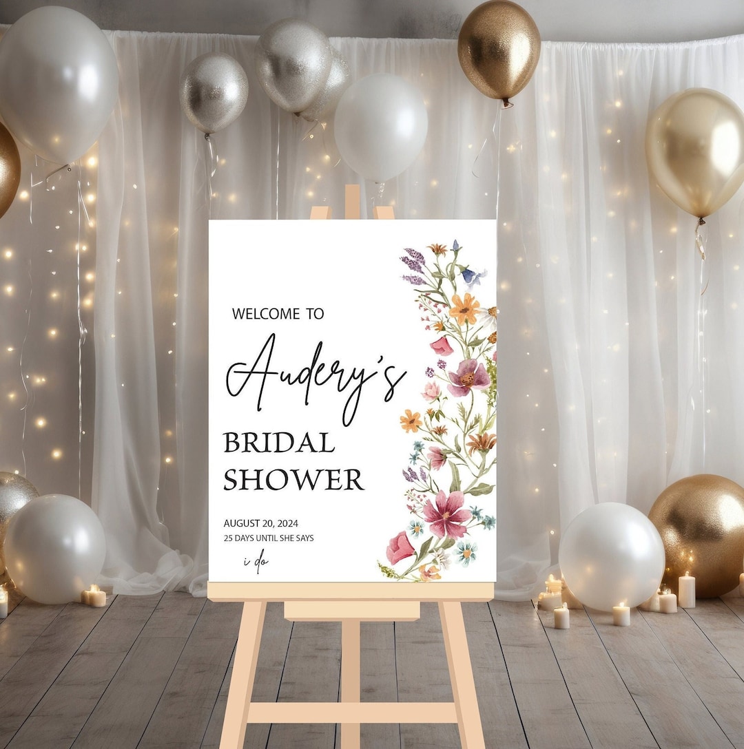 Wild Flowers Floral Bridal Shower Welcome Sign, Acrylic or Foam Board ...