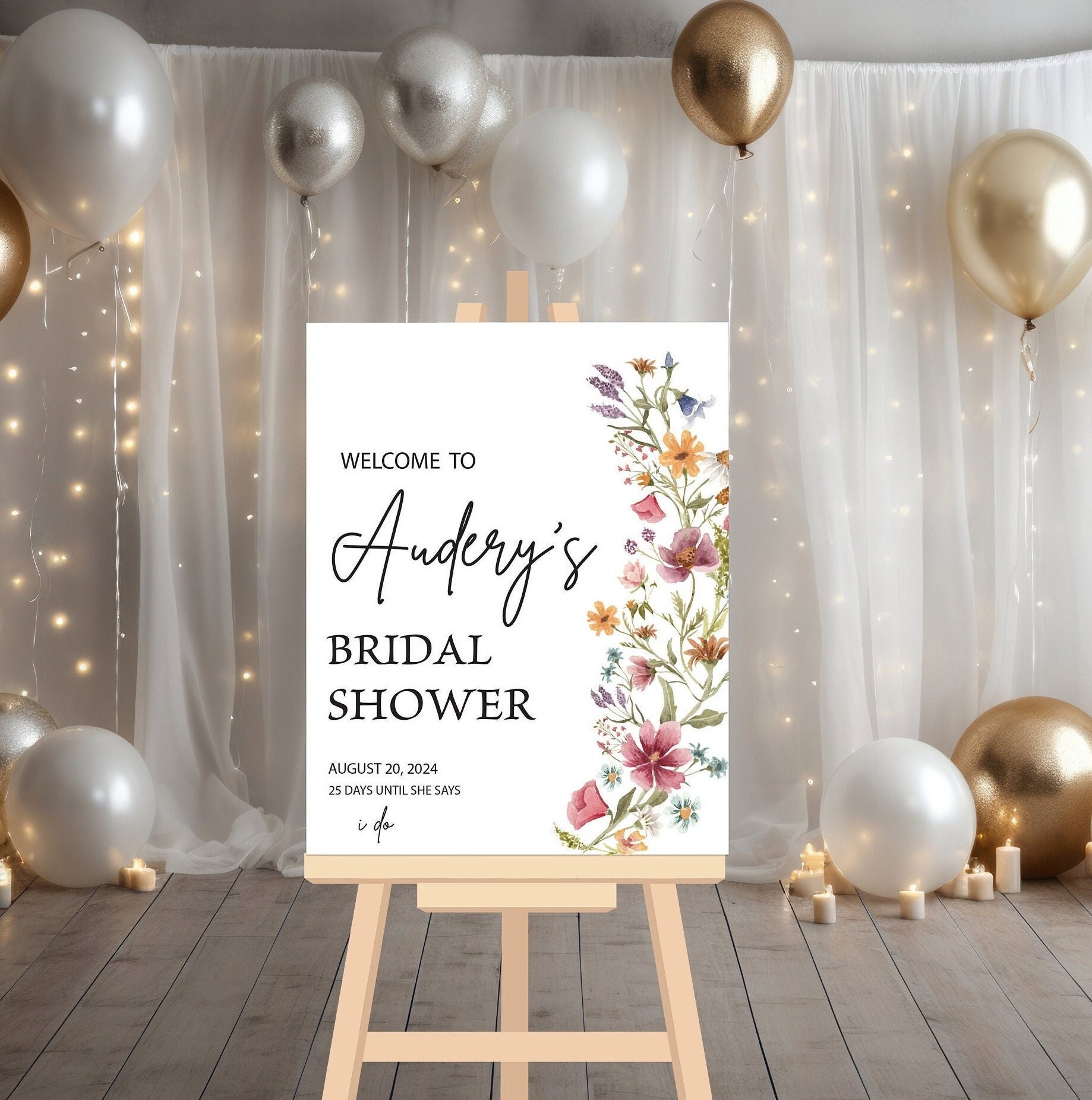 Wild Flowers Floral Bridal Shower Welcome Sign, Acrylic or Foam Board ...