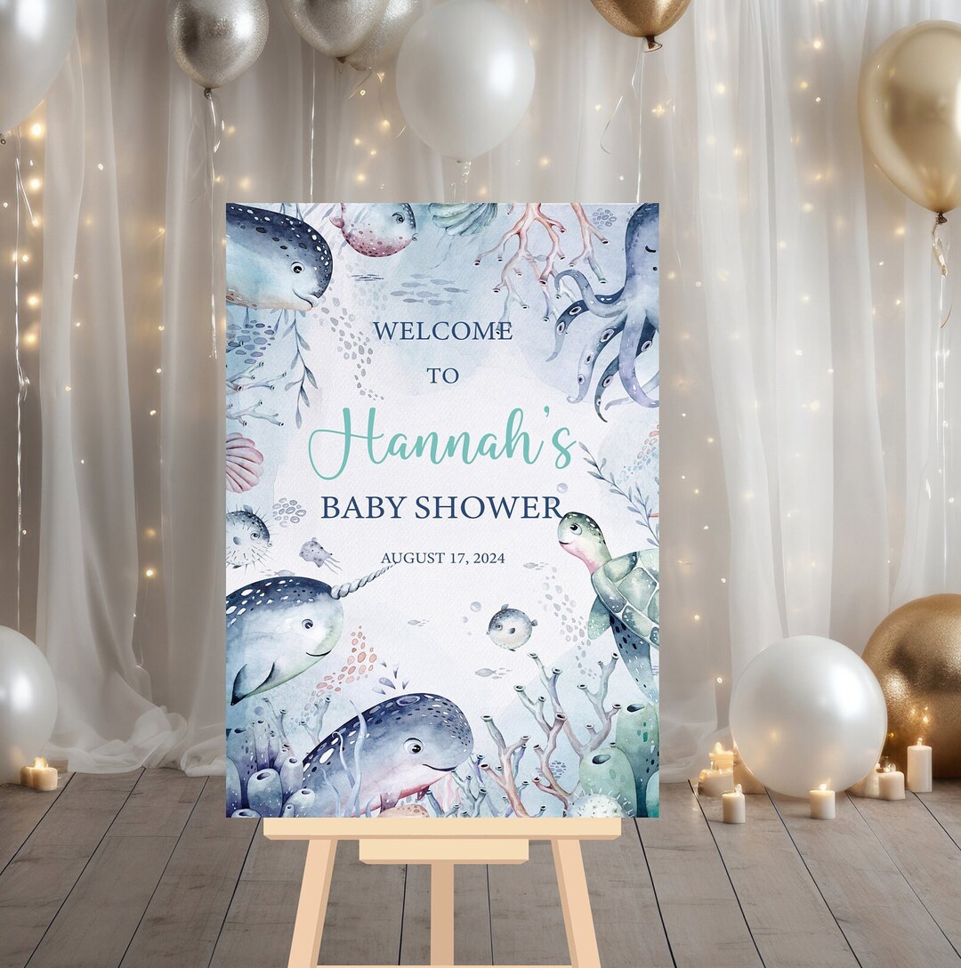 Sea Life Baby Shower Welcome Sign, Ocean Baby Shower Welcome Sign ...