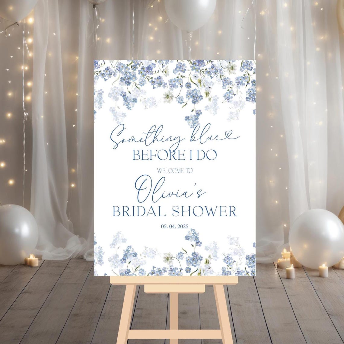 Something Blue Before I Do Bridal Shower Welcome Sign, Hydrangea Floral ...