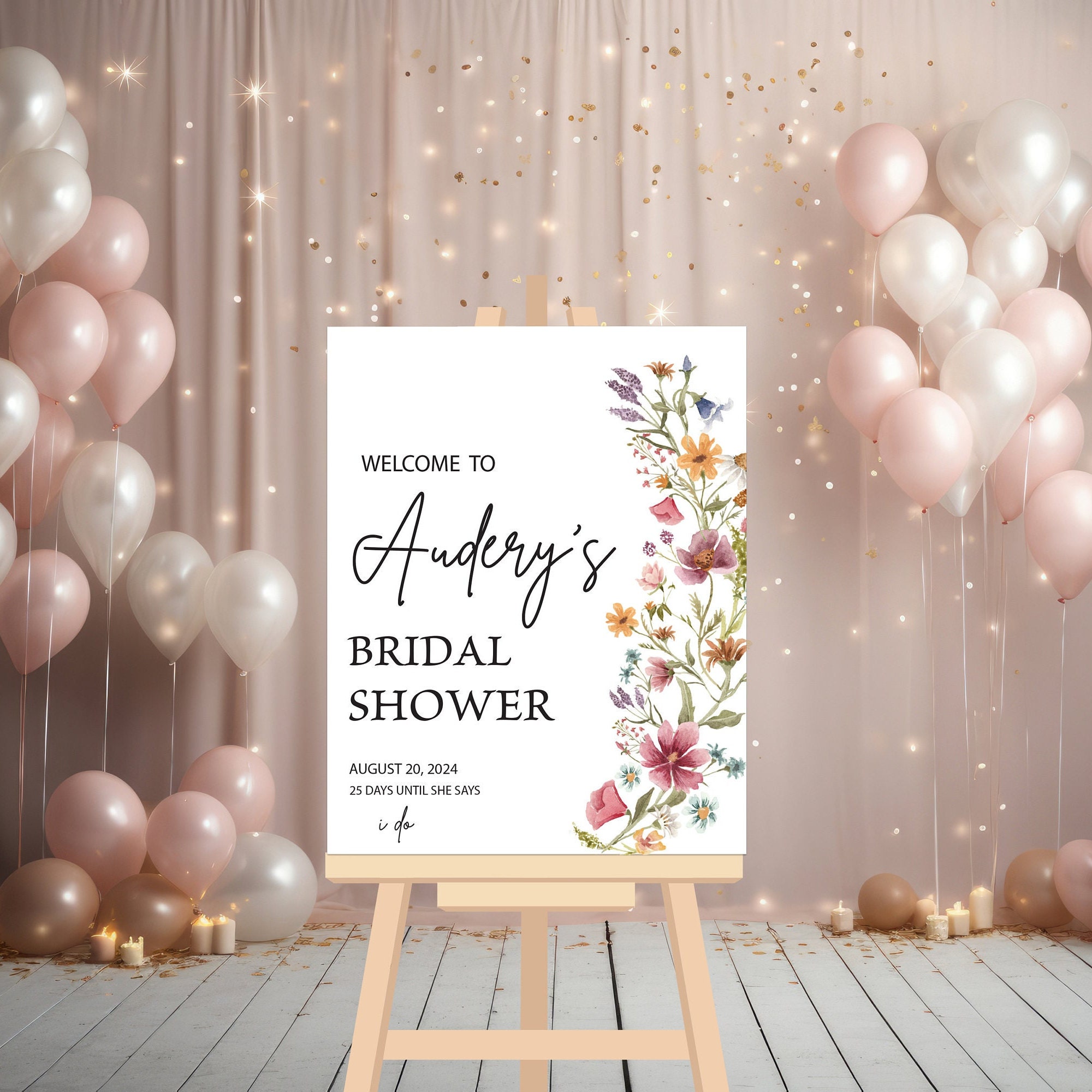 Wild Flowers Floral Bridal Shower Welcome Sign, Acrylic or Foam Board ...