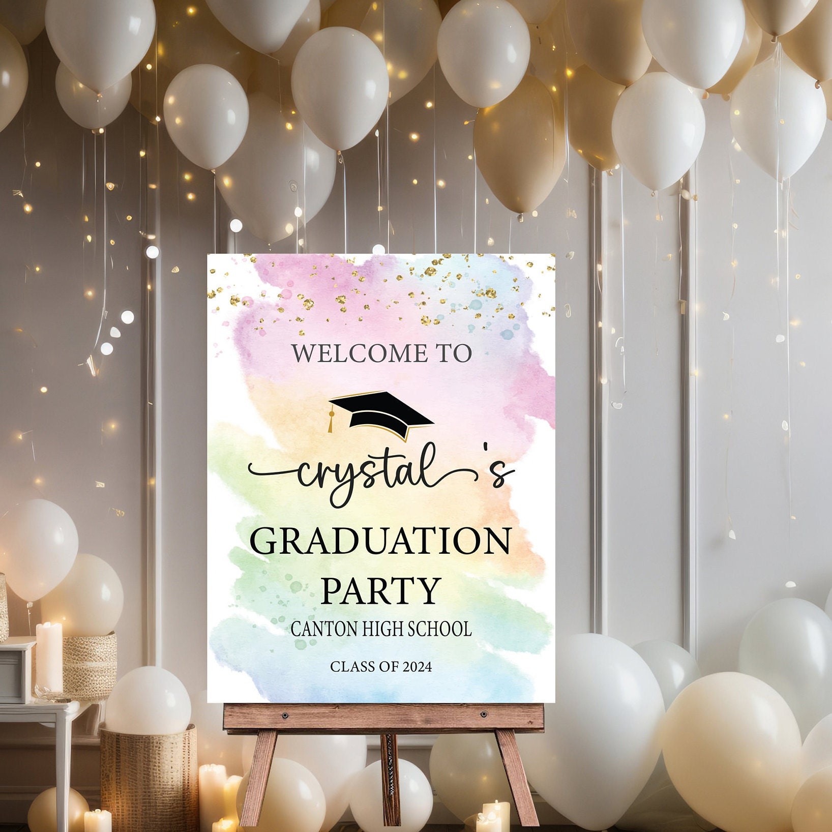 Pink Rainbow Graduation Party Welcome Sign, Grad Party Sign, 2024 ...